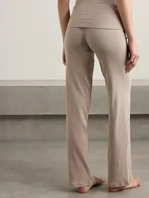 SKIMS Cotton Rib Foldover Stretch-cotton Jersey Pants - Brown