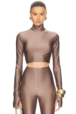 Andamane Orchid Turtleneck Cropped Top - Greige