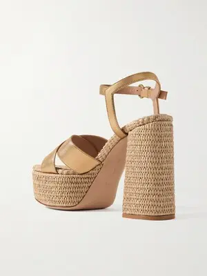 GIANVITO ROSSI Metallic Leather Espadrille Platform Sandals - Gold