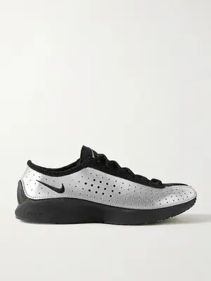 Nike Nike Air Superfly Perforated Metallic Leather And Suede Sneakers Silver