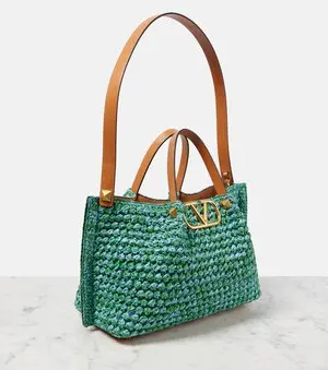 Valentino Garavani Vlogo Medium Raffia-effect Tote Bag
