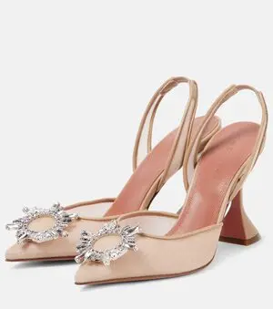 Amina Muaddi Begum 95 Mesh Slingback Pumps - Beige