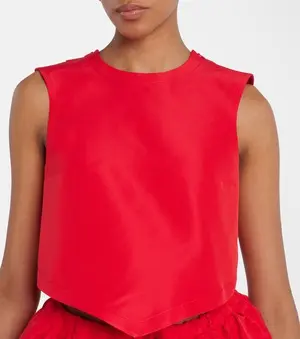 PATOU Bow Detail Open-back Faille Crop Top - Red