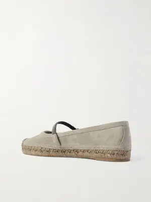 Brunello Cucinelli Bead-embellished Suede Mary Jane Espadrille Flats