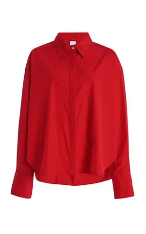 YAITTE Palma Cotton Shirt With Wave Hem Detail - Red