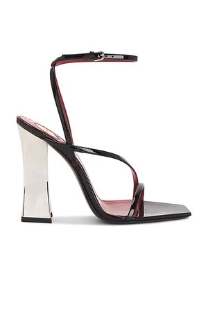 Saint Laurent Zora Sandal In Black Leather With Silver-tone Heel - Nero