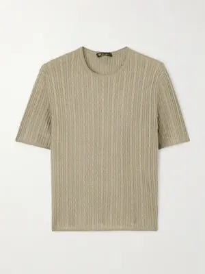 Loro Piana Rimella Cable-knit Cashmere And Silk-blend T-shirt - Green