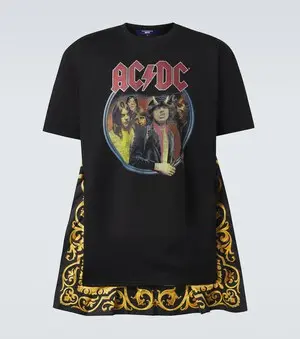 Junya Watanabe Ac/dc Printed Caped Cotton Jersey T-shirt Multicoloured
