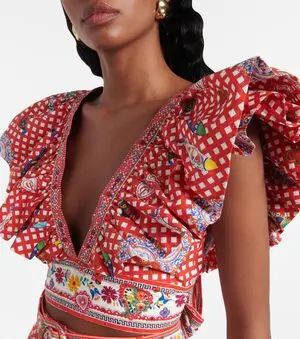Camilla Printed Ruffled Cotton Top - Multicoloured
