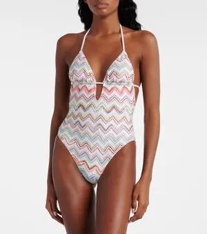 Missoni Zigzag Print Halterneck Swimsuit