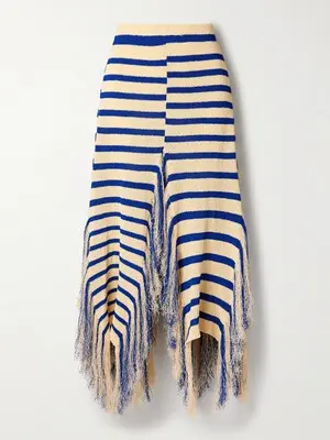 Proenza Schouler Asymmetric Fringed Striped Knitted Maxi Skirt - Blue