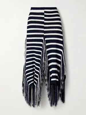 Proenza Schouler Asymmetric Fringed Striped Knitted Maxi Skirt - Blue