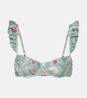 Agua Bendita Floral Ruffled Bikini Top - Multicoloured