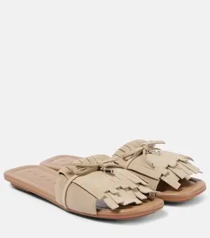 Hogan Fringed Suede Slides - Neutrals