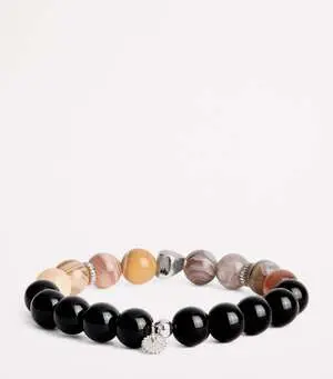 Tateossian Rhodium Silver And Botswana Agate Bracelet