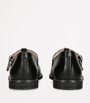 PAPOUELLI Leather Martha Mary Jane Shoes - Black