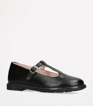 PAPOUELLI Leather Martha Mary Jane Shoes - Black