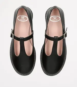 PAPOUELLI Leather Martha Mary Jane Shoes - Black