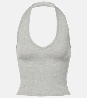 NILI LOTAN Britt Halterneck Cotton Jersey Top - Grey