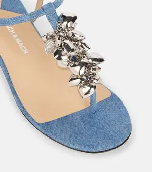 Mach & Mach Puffy Heart Embellished Denim Thong Sandals