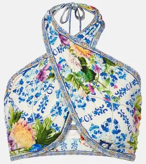 Camilla Crystal-embellished Halterneck Wrap Top - Multicoloured