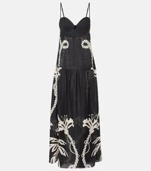 Johanna Ortiz Printed Linen Maxi Dress - Black