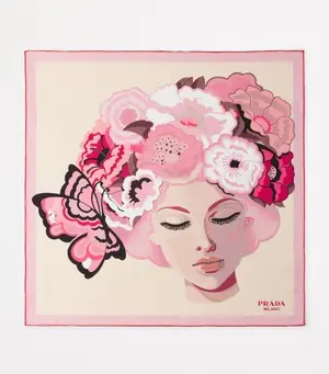 Prada Silk Lady Print Scarf - Pink