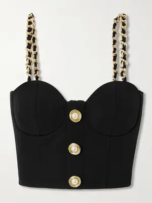 Balmain Embellished Wool Bustier Top - Black