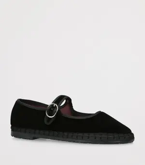 FLABELUS Velvet Antonia Mary Janes - Black