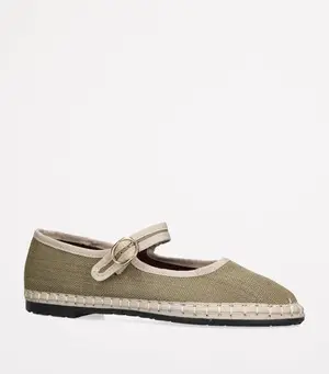 FLABELUS Linen Mary Jane Espadrilles With Piping - Green