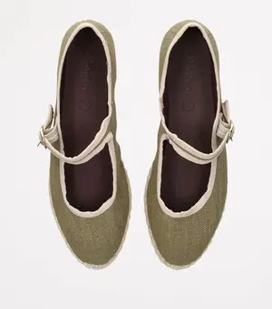 FLABELUS Linen Mary Jane Espadrilles With Piping - Green