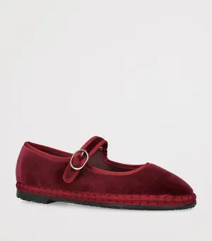 FLABELUS Velvet Lucrecia Mary Janes With Espadrille Soles - Burgundy