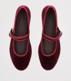 FLABELUS Velvet Lucrecia Mary Janes With Espadrille Soles - Burgundy