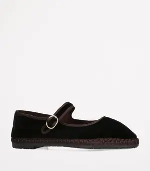 FLABELUS Velvet Mary Janes With Buckle Fastening - Black