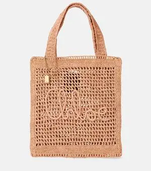 Chloé Chloe Raffia-Effect Tote Bag Beige