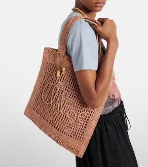 Chloé Raffia-effect Tote Bag - Beige