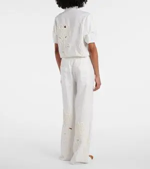 Dorothee Schumacher Embroidered Wide-leg Linen Trousers