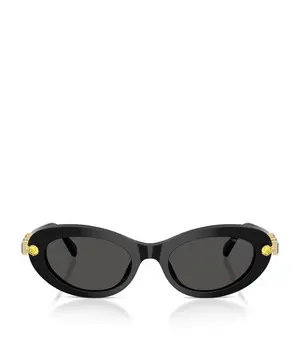 SWAROVSKI Acetate Oval Sunglasses With Gemstone Embellishments - Black
