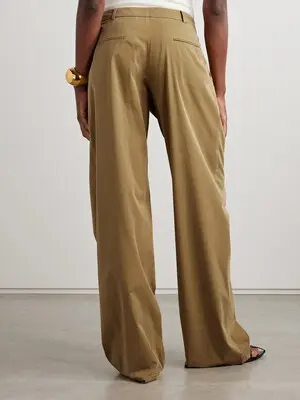 Another Tomorrow Pleated Organic Cotton-blend Twill Wide-leg Trousers - Green