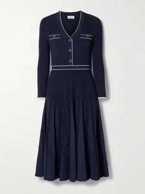 Simkhai Heloisa Pleated Striped Ribbed-knit Midi Dress - Blue