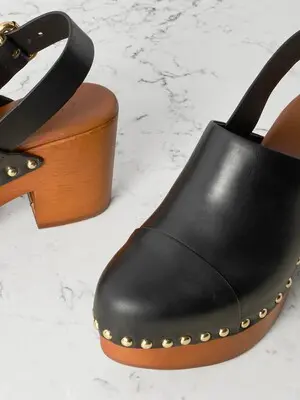 Chloé Jeannette Studded Leather Slingback Platform Clogs - Black