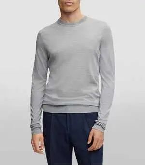 BOSS Fine Knit Mock Neck Sweater - Silver