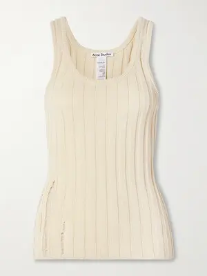 Acne Studios Ribbed Distressed Organic Cotton-blend Tank - Neutrals