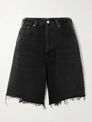 AGOLDE Indra Distressed Denim Shorts - Black