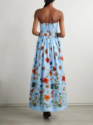 Cara Cara Greenfield Belted Strapless Smocked Floral-print Maxi Dress