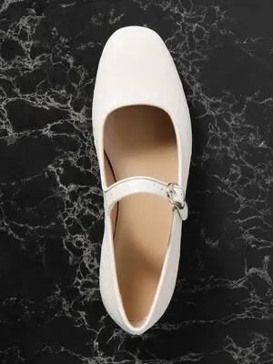 Le Monde Beryl Ostrich-effect Leather Mary Jane Ballet Flats - Neutrals