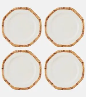 LES-OTTOMANS Bamboo Set Of 4 Ceramic Dinner Plates - Multicoloured
