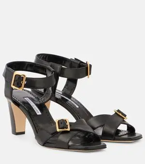 Manolo Blahnik Leather Sandals With Buckle-fastening Ankle Strap - Black