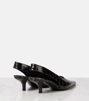 TOTEME Croc-effect Leather Slingback Pumps - Brown