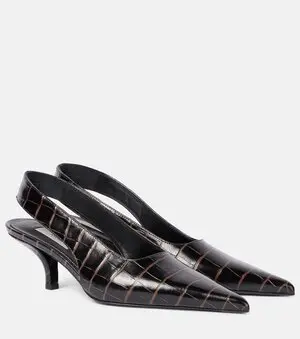 TOTEME Croc-effect Leather Slingback Pumps - Brown